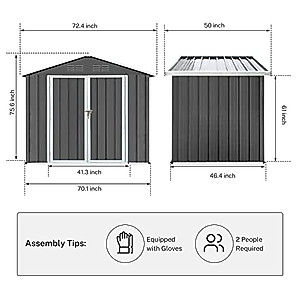 Seizeen Outdoor Storage Shed 6X4FT, Metal Tool Shed Outdoor Storage House with Base Frame & Double Lockable Doors, Steel Utility Garden Shed Outside Storage Clearance for Backyard Patio (Dark Gray)