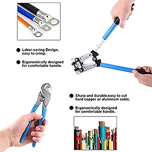 Glarks 2Pcs Wire Crimper Terminal Crimping Tool Cable Lug Crimper Cu/Al Terminal Ratchet Electrician Plier with Cable Cutter for 10, 8, 6, 4, 2, 1/0 AWG Wire Cable Cutting and Crimping