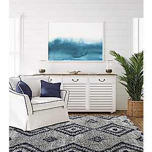 Nautica Puffy Rug – Fez Motif | Modern Home Décor | Premium Shag Accent Rug |Measures 3' X 5' | Navy and Grey