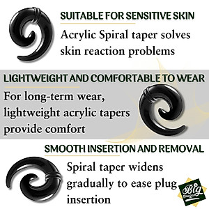 BIG GAUGES Pair of Black Acrylic Solid Spiral Coil Taper O-rings Piercing Jewelry Ear Plug Stretching Expander Earring (A002.3:Acrylic, 00 g 10 mm (2pcs))