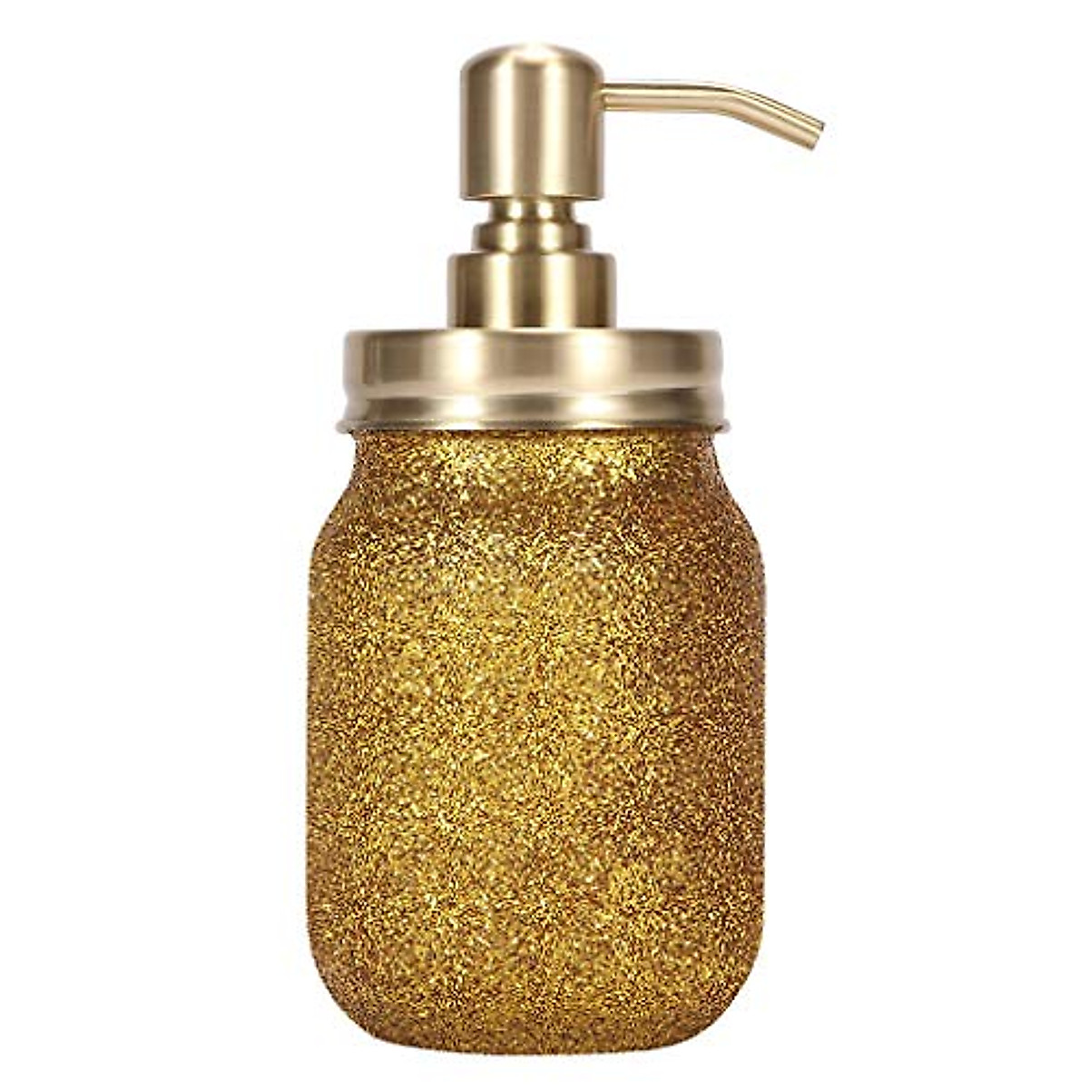 Quotidian Glitter Mason Jar Bathroom Set 5 Piece with Soap Dispenser,Flower Vase, Toothbrush Holder for Wedding House Decor Countertop and Vanity Organizer Bathroom Accessory Sets (Gold)