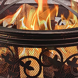 Bluegrass Living 26 Inch Steel Deep Bowl Fire Pit with Cooking Grid, Weather Cover, Spark Screen, and Poker - Model# BFPW26W-CC