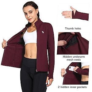 baleaf Women's Fleece Running Jacket Water Resistant Full Zip Winter Cold Weather Gear Thermal Cycling Workout Jackets Wine Red XL