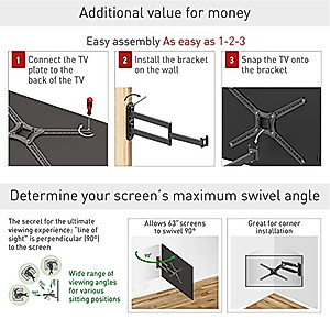 Barkan Long TV Wall Mount, 13-65 inch Full Motion Articulating - 4 Movement Flat/Curved Screen Bracket, Holds up to 79lbs, Extremely Extendable, Fits LED OLED LCD