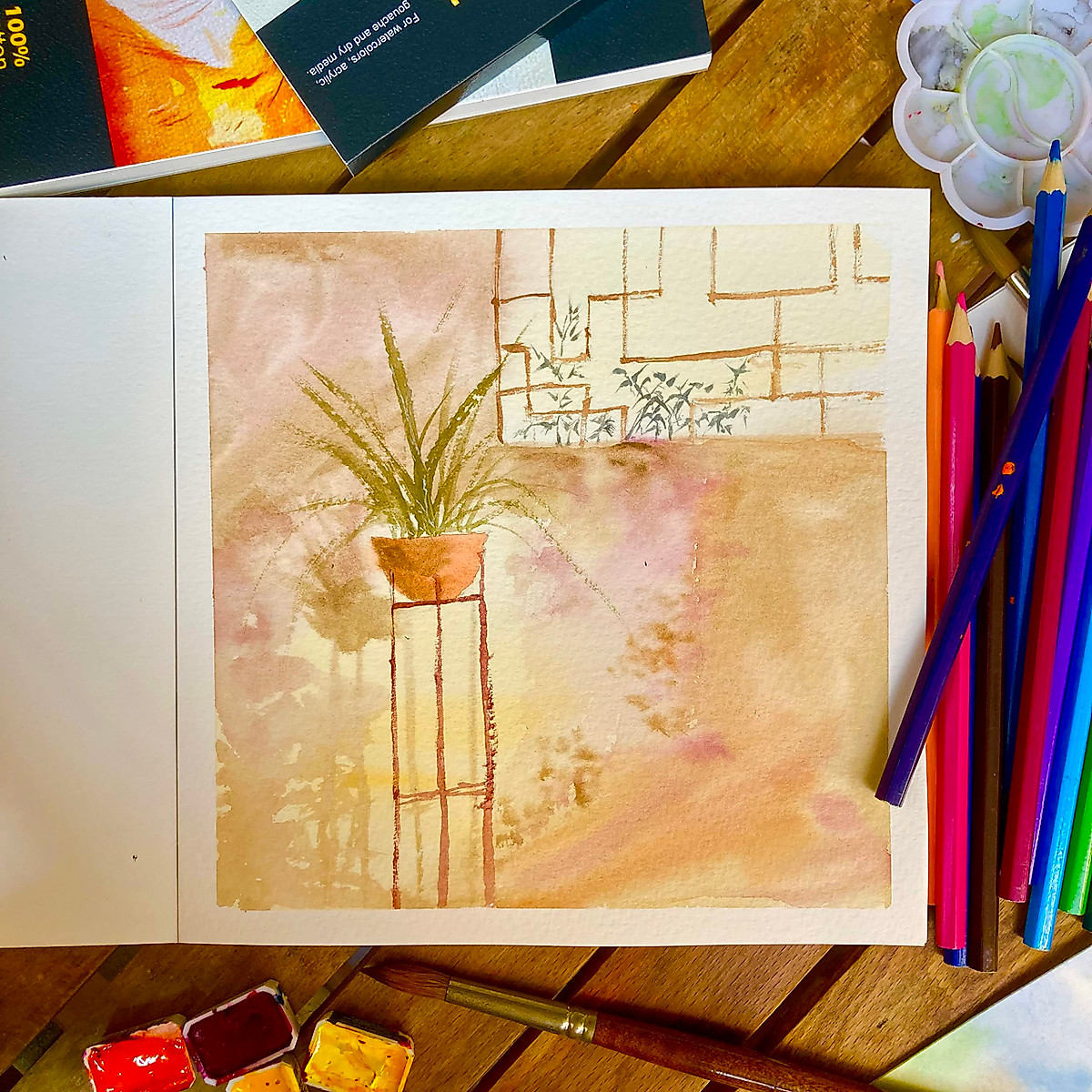 tumuarta Square Watercolor Paper Pad, 100% Cotton, 8x8", 140 LB, 300 GSM, 20 Sheets, Cold Press, Acid Free, Mixed Media Sketch Books for Watercolors, Acrylic, Gouache and Dry Media