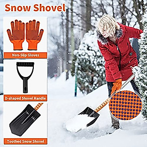 Epltion 57″ Expandable Snow Brush and Ice Scraper, 4 in 1 Ice Scraper for Car Windshield, 270° Pivoting Snow Brush Head with Squeegee and Foam Grip, Snow Removal Tool for Christmas SUV Truck (Orange)