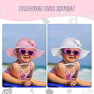 2 Pieces Baby Girls Sun Hat Adjustable Sun Protection Summer Beach Wide Brim Hat (White and Pink,0-12 Months)