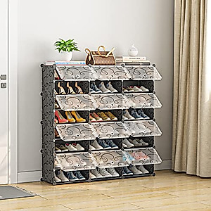 KOUSI Portable Shoe Rack Organizer 48 Pair Tower Shelf Shoe Storage Cabinet Stand Expandable for Heels, Boots, Slippers， 8 Tier Black