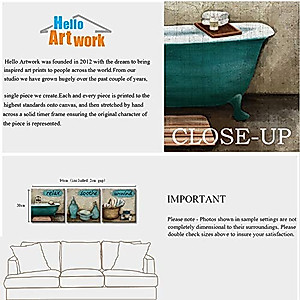 iHAPPYWALL 3 Pieces Bathroom Canvas Wall Art Teal Style Bathtub Bath Set Towel Relax Soothe Unwind Bathroom Still Life Picture Poster Print On Canvas Stretched and Framed Ready To Hang