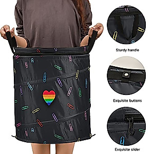 Rainbow Heart Pop Up Laundry Hamper with Lid Foldable Storage Basket Collapsible Laundry Bag for Camping Picnics Bathroom