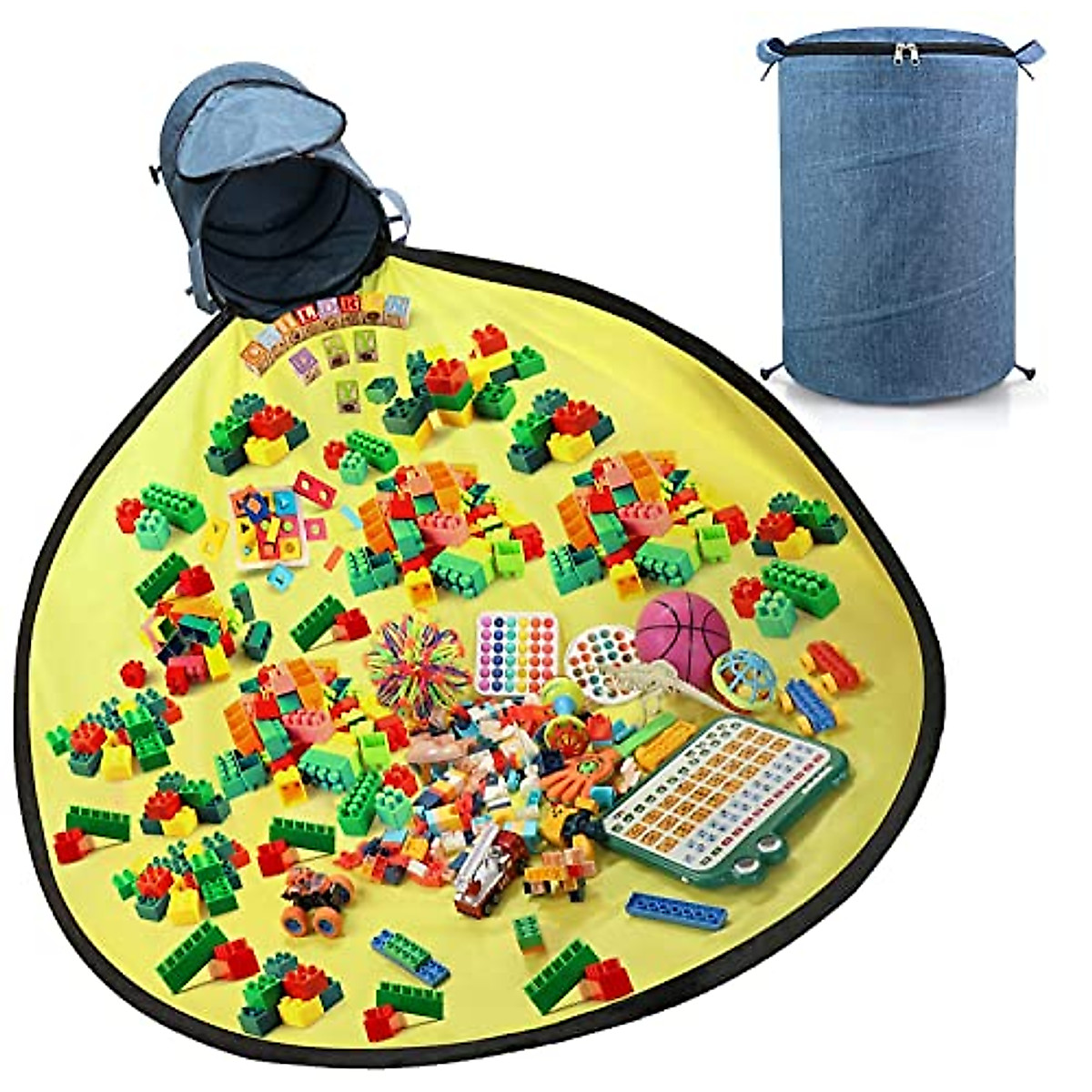 Toy Storage Organizer and Play Mat,Clothes Storage Basket Dirty Clothes Basket Children'S Toy Storage Basket,Foldable Canvas Basket,Auto Pop up for Quick Storage(Blue)