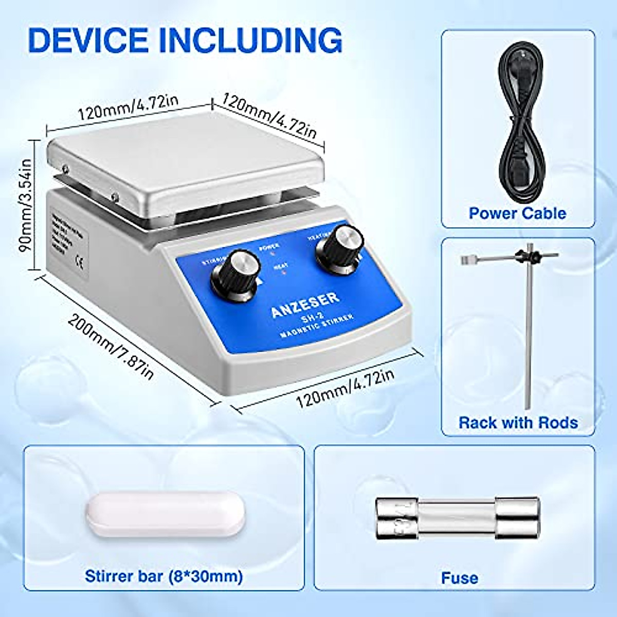 ANZESER Magnetic Stirrer Hot Plate, 100-2000rpm Magnetic Hotplate Stirrer, 180W Heating Power 716℉ Hot Plate Stirrer, 5×5 Inch Magnetic Stir Plate