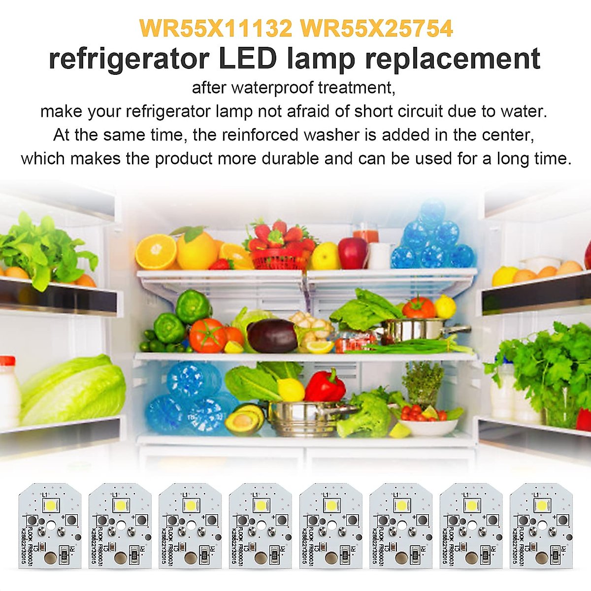 WR55X11132 Refrigerator Led Lamp Replacement，Fits for GE Refrigerator LED Light Module Replace WR55X25754 WR55X30602 WR55X26486, Without Plastic Cover, Only Led Pcb Board（8 PCS）