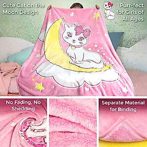 Glow in The Dark Blankets for Girls - Kids Blankets for Girls, Glows 8+ Hrs, Glow in the Dark Throw Blanket for Girls, Fuzzy Pink Blanket, Toddler Fleece Blanket, Teen Blanket for Cat Lovers, 50x60in