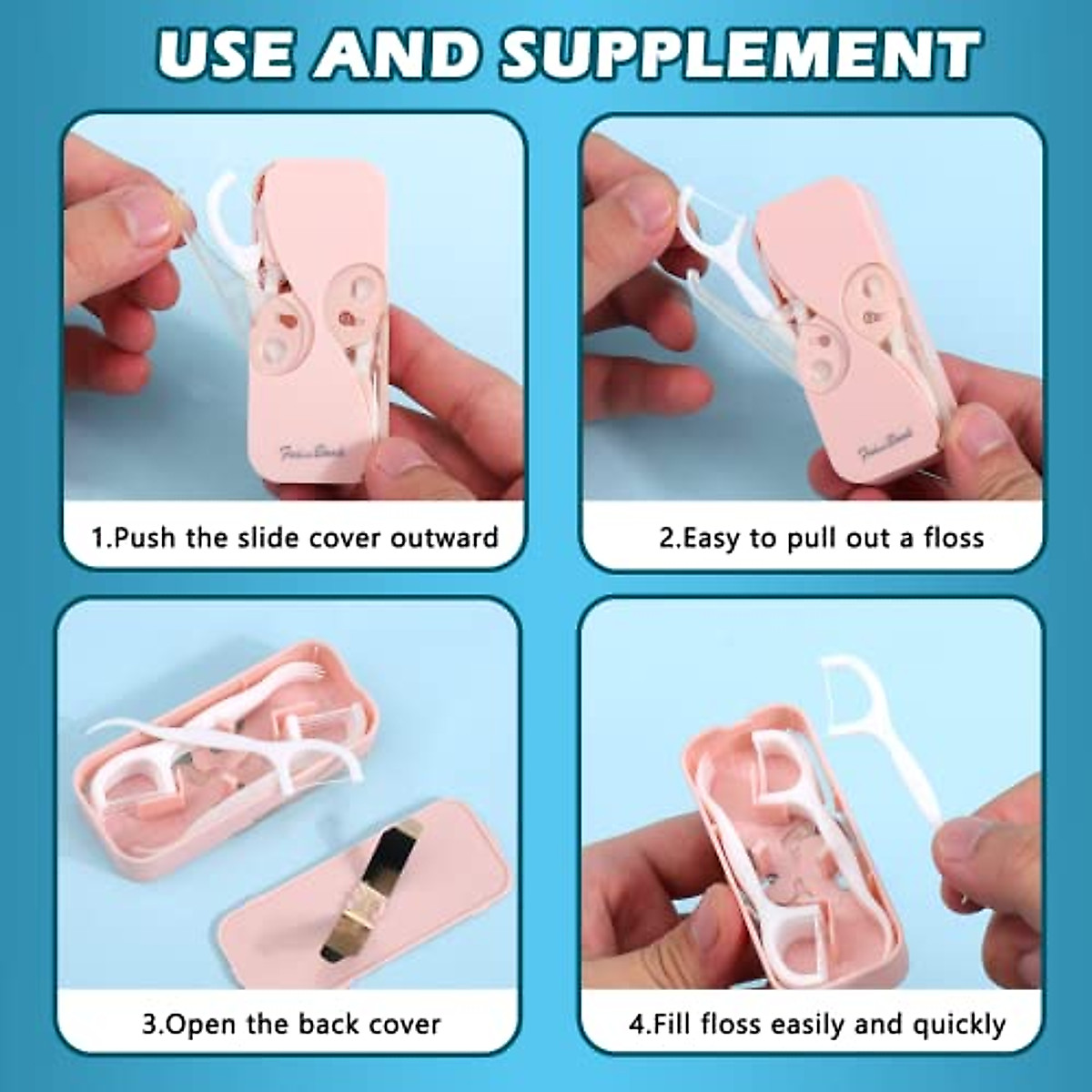 XANGNIER Portable Floss Dispenser,4 Pack Dental Floss Picks Dispenser,Dental Floss Portable Case,Automatic Floss Organizer for Women Men Teeth Cleaning