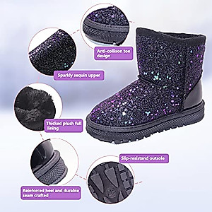 Elcssuy Girls Glitter Snow Boots Toddler/Little Girls Warm Winter Comfy Outdoor Sparkle Boots (1 Little Kid, Black, numeric_1)