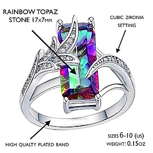 The Black Pearl, LLC Created Rectangular Rainbow Fire Mystic Topaz Ring with Silver Plated Band (8)
