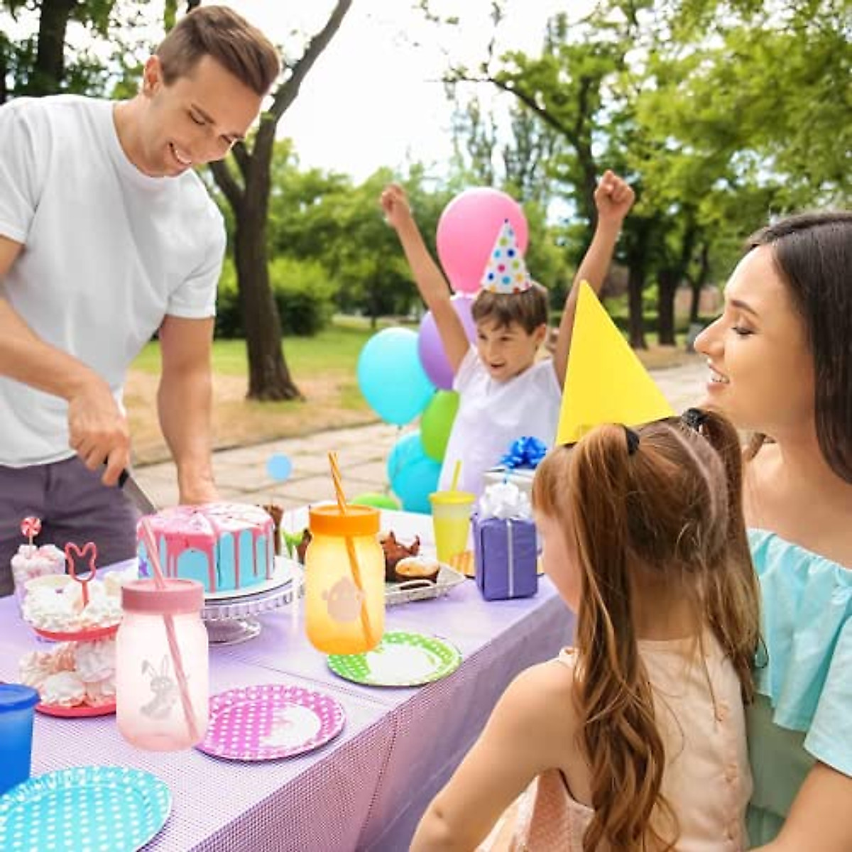 LLE Happy Easter Plastic Pint Jar Tumbler with Lids & Straw, 16oz Pastel Reusable Cups for Kids Adults Drinking Cup Water Juice Bottle Spring Summer Home Indoor Outdoor Use and Gifts Set of 3