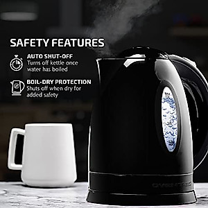 Ovente KP72B Electric Kettle, Illuminated, Black, 1.7L,