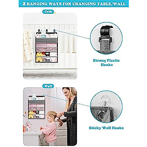 PHOTOONE Hanging Diaper Caddy Organizer - Crib Organizer–Spacious Baby Girl/Boy Diaper Organizer for Changing Table, Playpen, Wall- Hold 90+ Diapers- Nursery Baby Essentials Storage for Newborn, Gray