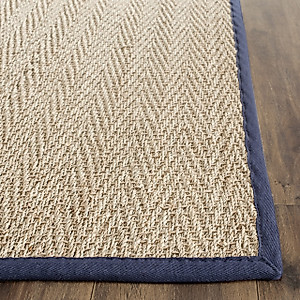 SAFAVIEH Natural Fiber Collection Area Rug - 6' x 9', Natural & Blue, Border Herringbone Seagrass Design, Easy Care, Ideal for High Traffic Areas in Living Room, Bedroom (NF115E)