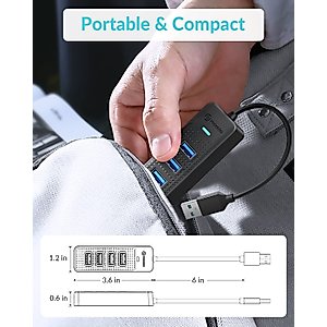 USB Hub, PHIXERO 4-Port 3.0 Hub Multi Port Expander, Fast Data Transfer Splitter for Laptop, Compatible with All Device