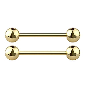 14G G23 Implant Grade Solid Titanium PVD Plated Internally Threaded Nipple Barbells, Sold as a Pair (Gold Tone, 16mm (5/8"))