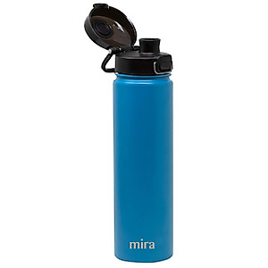 MIRA Stainless Steel Water Bottle - Hydro Vacuum Insulated Metal Thermo Flask Keeps Cold for 24 Hours, Hot for 12 Hours - BPA-Free One Touch Spout Lid Cap - 24 oz Hawaiian Blue