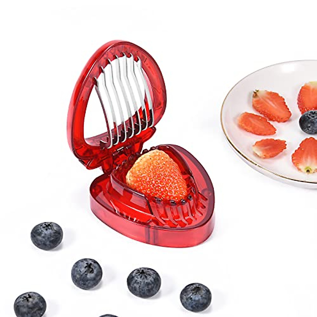 LIFVCNT 2pcs Strawberry Slicer Kitchen Gadget, Strawberry Accessories Fruit Slicer Cutter Set, Strawberry Cutter Slicer Stainless Steel Blade Craft Fruit Tools
