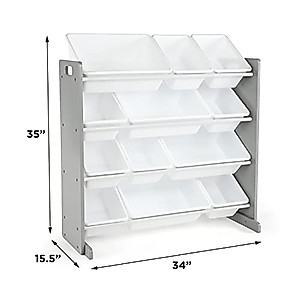 Humble Crew, Grey/White Kids Toy Organizer with 12 Storage Bins, Toddler & Kids Book Rack Storage Bookshelf, White/Pastel (Pastel Collection)