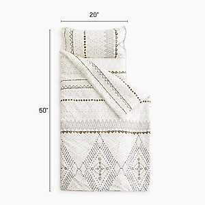 Wake In Cloud - Nap Mat with Removable Pillow for Kids Toddler Boys Girls Daycare Preschool Kindergarten Sleeping Bag, Beige Boho Pattern Printed on Ivory Cream, 100% Soft Microfiber