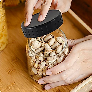 Tixill 12 Pack Plastic Mason Jar Lids 6 Regular Mouth & 6 Wide Mouth Bottle Storage Caps Sealing Cap for Canning Jars (Black)