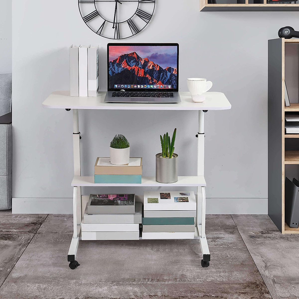 Small Desk for Laptop Small Space Portable Desk Living Room Sofa Bedroom Bedside with Storage Home Office Desk Adjustable Height Desk Removable Home Office Desk Furniture Size 32 * 16 inches White A