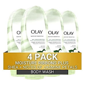 Olay Moisture Ribbons Body Wash with Shea and Notes of Jasmine Petals, 18 fl oz, (Pack of 4)