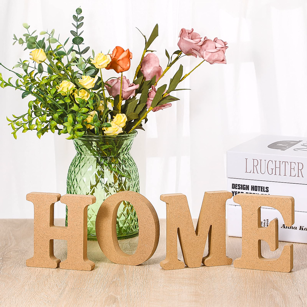 4 Inch DIY Wooden Letters for Crafts Easter Alphabet Letters for Table Decoration Paintable Decorative Letters Standing Letters Slices Sign Board Decoration for Craft Home Party Projects (S Style)