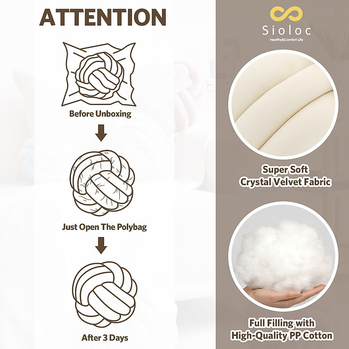 Sioloc Soft knot ball pillows,round throw pillow cushion Home Decoration Plush Pillow,Throw Knotted Pillow Handmade Round Plush Pillow（7.8inches,Ivory）