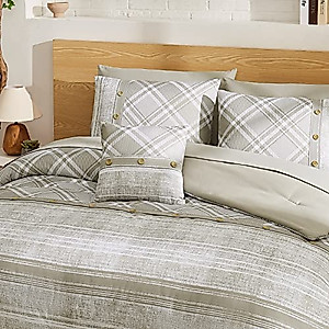 WRENSONGE Plaid Spliced King Comforter Set, 8 Pieces, Light Grey, 102"x 90"