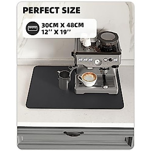 Dish Drying Mat for Kitchen Counter - Color G Hide Stain Absorbent Dish Rack Mat - Rubber Backing, Heat Resistant, Quick Dry, Easy Clean - 12"x19" Small Black Coffee Bar Mat Drying Matt