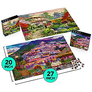2-Pack of 1000-Piece Jigsaw Puzzles, Amalfi Coast & Japan Garden | Puzzles for Adults and Kids Ages 8+, Amazon Exclusive