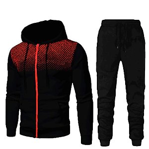 Iivos Tracksuit 2 Piece Hoodie,Dots Print Jogging Activewear with Long Sleeve Zipper Hoodies Casual Sweatsuit Sets for Men (Large, YA-Black)