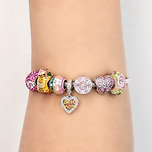 Best Mom Heart Charms for Women - 925 Sterling Silver Dangling Pendants Beads - Fit Pandora Mother’s Day Bracelets, Necklaces, European Snake Chains - Gifts for Thanksgiving .