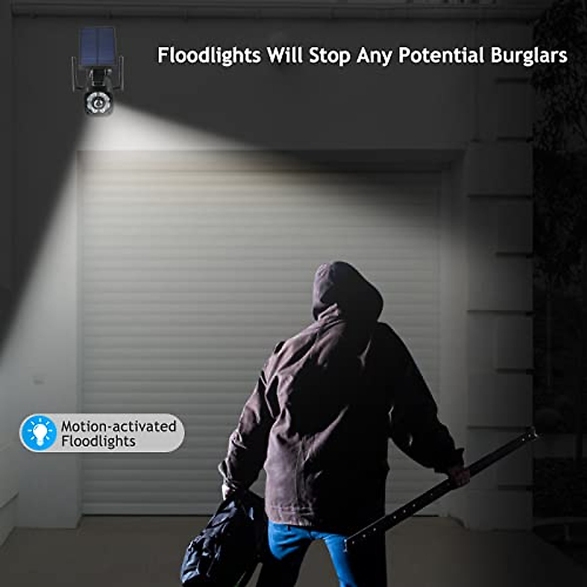 Techage SL669, Solar Battery Powered, Fake Security Camera, Dummy Cameras, Motion-Activated Floodlights, Realistic Look, Easy to Install, IP66 Waterproof, Warning Sticker Included, Pack of 2(Black)