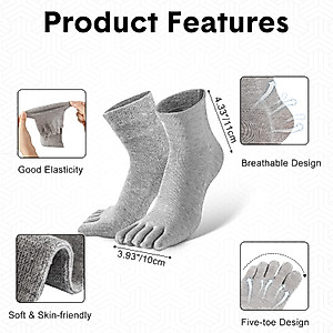 Kenning 15 Pairs Five Toe Socks Mens Polyester Cotton Crew Running Liner Athletic Finger for Winter Activities Hiking Yoga, 5 Colors, Black, Light Grey, Dark Navy Blue and White, One Size
