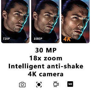 Hight Definition Camera, Smart Image Stabilization 18X Zoom 3in High Resolution Digital Video for Outdoor Recording