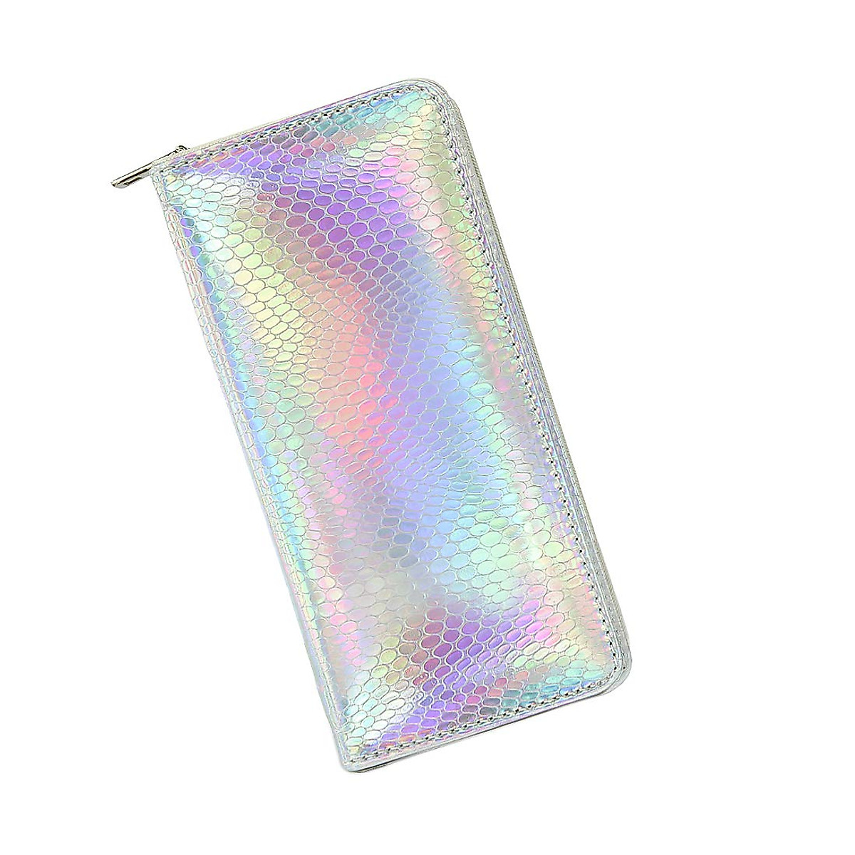 YAIRYANGTZE Holographic Wallet Clutch - Iridescent Purse Long Wallet with Zipper for Women (Silver)