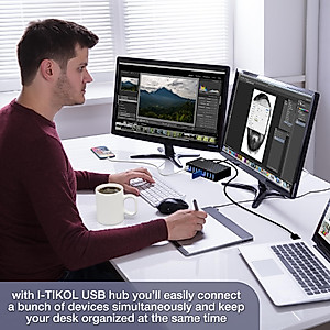 10 Ports USB Hub 3.0 Powered Aluminium - USB Hub Charger - Multiple Port - USB Splitter Hub with Power Adapter 12V/5A/60W - for Laptop, PC,Flash Drives, HDD,Hard Drive,Mouse,XPS,Xbox,Keyboard