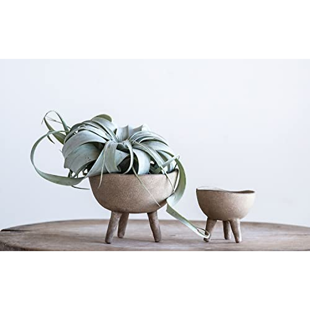 Creative Co-Op Boho Terracotta Footed Planter, Distressed Cream