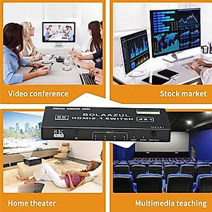 8K HDMI 2.1 Switch 120Hz 4K 4 in 1 Out, BolAAzuL 8K@60Hz HDMI 2.1 Splitter Switcher Selector Box 4-Port with Remote 4K 120Hz 2K 144Hz, HDMI 4x1 HDR, 48Gbps, CEC, Dolby Vision, for Xbox Series X PS5