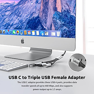 USB C Male to Three USB Female Cable,USB c Splitter to USB USB c Splitter Audio and Charging Type C to 3 Type A 2.0 Port Splitter Multi Hub for MacBook,iPad Pro Air,Microsoft Surface Go,PC,Laptop