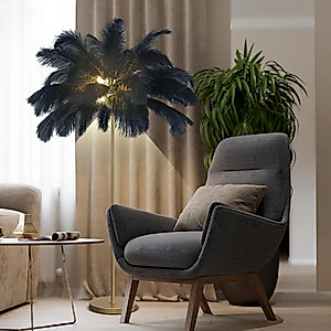 HDXZTQ Floor Lamp， Standing Lamp Tall Feather Floor Lamps 62.9in Black Floor Lamps for Living Room Foot Switch / 6*G4 Feather Lamp (Black Floor lamp)